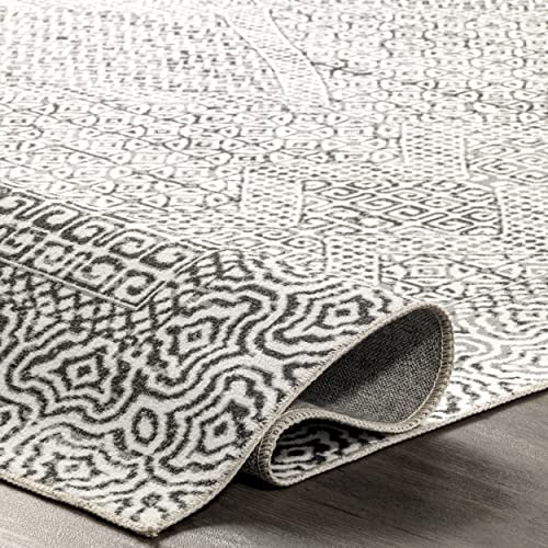 nuLOOM Hart Machine Washable Abstract Tribal Area Rug, 6' Round, Grey