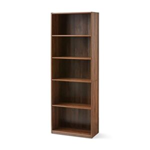 mainstay' wood bookcase tall book shelves 5 display storage organization furniture for living room and home o...