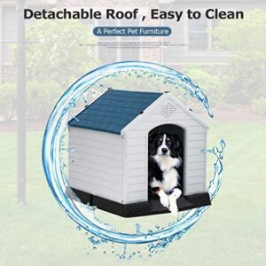 BestPet 39Inch Large Dog House Insulated Kennel Durable Plastic Dog House for Small Medium Large Dogs Indoor Outdoor Weather & Water Resistant Pet Crate with Air Vents and Elevated Floor,Blue