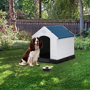 BestPet 39Inch Large Dog House Insulated Kennel Durable Plastic Dog House for Small Medium Large Dogs Indoor Outdoor Weather & Water Resistant Pet Crate with Air Vents and Elevated Floor,Blue