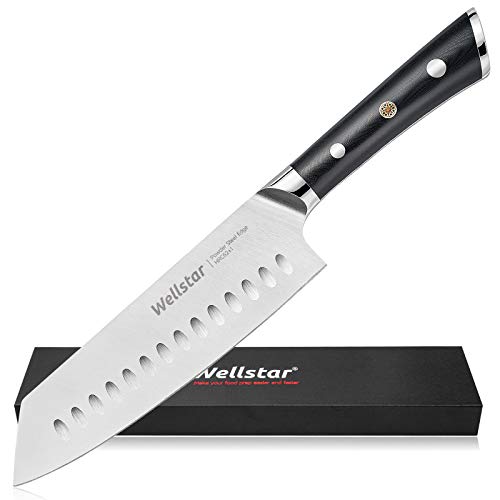 WELLSTAR Kiritsuke Chef Knife, 7 in Vegetable Meat Kitchen Knife with Razor Sharp Powder Steel Edge and Rust-resistant 304 Stainless Steel Blade Infused with Copper and Military Grade G10 Handle