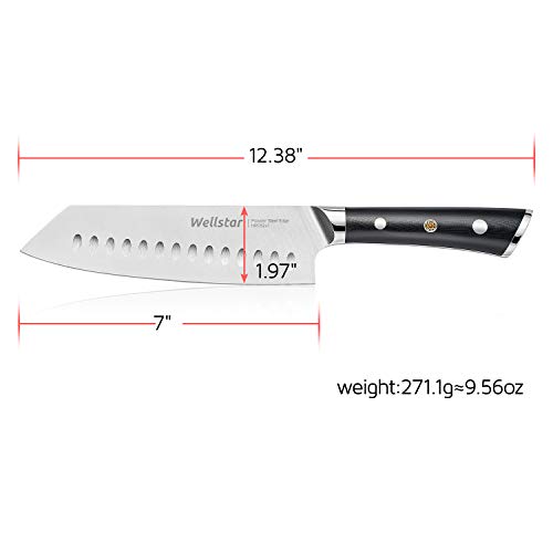 WELLSTAR Kiritsuke Chef Knife, 7 in Vegetable Meat Kitchen Knife with Razor Sharp Powder Steel Edge and Rust-resistant 304 Stainless Steel Blade Infused with Copper and Military Grade G10 Handle