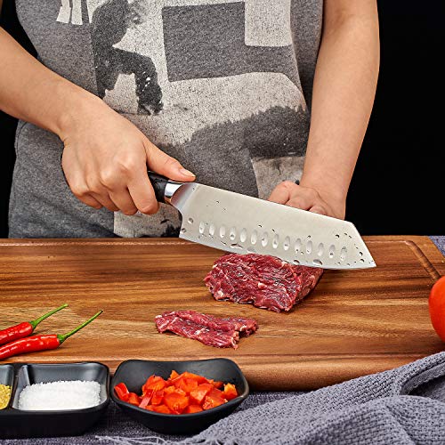 WELLSTAR Kiritsuke Chef Knife, 7 in Vegetable Meat Kitchen Knife with Razor Sharp Powder Steel Edge and Rust-resistant 304 Stainless Steel Blade Infused with Copper and Military Grade G10 Handle