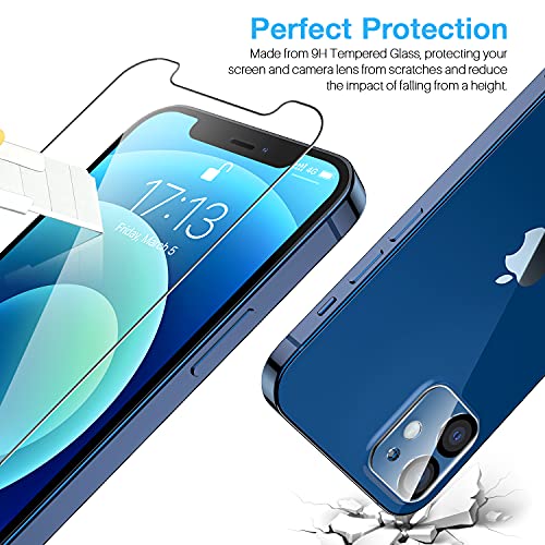 [3+3+1] LK 3 Pack iPhone 12 Screen Protector + 3 Pack Lens Protector with Alignment Frame, [9H] Tempered Glass, Scratch-Proof, Bubble-Free, Smooth Touch Screen Protector for iPhone 12, Clear, 6.1-inch