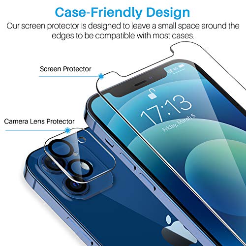 [3+3+1] LK 3 Pack iPhone 12 Screen Protector + 3 Pack Lens Protector with Alignment Frame, [9H] Tempered Glass, Scratch-Proof, Bubble-Free, Smooth Touch Screen Protector for iPhone 12, Clear, 6.1-inch