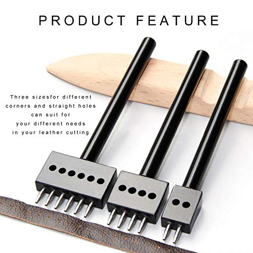 Prong Punch Tool Set - 3pcs 5mm Leather Row Round Hole Tooth Punch Tool, 2/4/6 Prong Circular Cut Lacing Stitching Chisel DIY Leathercraft Punching Accessories Kits for Leather Craft Supplies