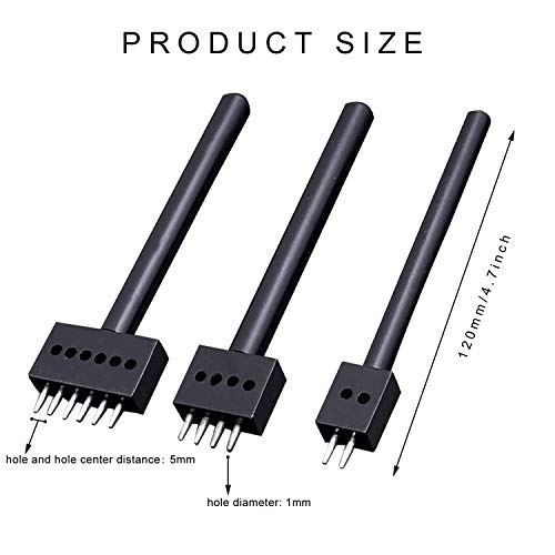 Prong Punch Tool Set - 3pcs 5mm Leather Row Round Hole Tooth Punch Tool, 2/4/6 Prong Circular Cut Lacing Stitching Chisel DIY Leathercraft Punching Accessories Kits for Leather Craft Supplies