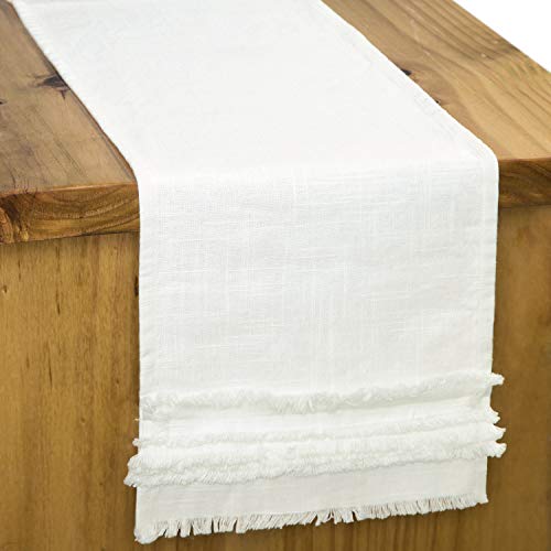 White Table Runner 72 Inches Farmhouse Table Runner Linen-Cotton Fabric Rustic Wedding Table Decor Birthday Party