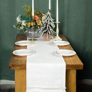 White Table Runner 72 Inches Farmhouse Table Runner Linen-Cotton Fabric Rustic Wedding Table Decor Birthday Party