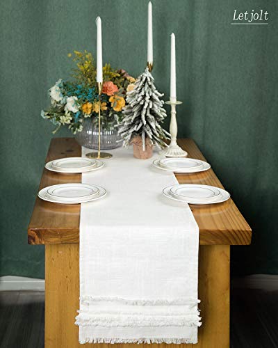 White Table Runner 72 Inches Farmhouse Table Runner Linen-Cotton Fabric Rustic Wedding Table Decor Birthday Party