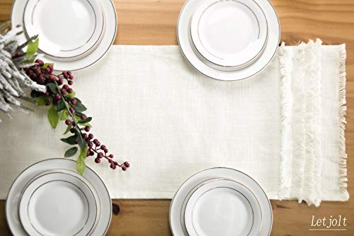 White Table Runner 72 Inches Farmhouse Table Runner Linen-Cotton Fabric Rustic Wedding Table Decor Birthday Party