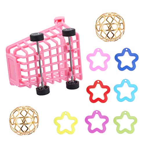 POPETPOP 10pcs Parrots Tabletop Interactive Toys Pack Bird Puzzle Training Toys Set Mini Pink Shopping Cart Toy with Hollow Balls Star Ring Pet Educational Toys for Cockatiel Cockatoo