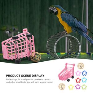 POPETPOP 10pcs Parrots Tabletop Interactive Toys Pack Bird Puzzle Training Toys Set Mini Pink Shopping Cart Toy with Hollow Balls Star Ring Pet Educational Toys for Cockatiel Cockatoo