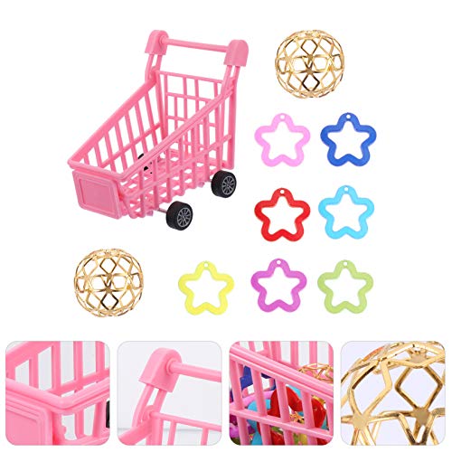 POPETPOP 10pcs Parrots Tabletop Interactive Toys Pack Bird Puzzle Training Toys Set Mini Pink Shopping Cart Toy with Hollow Balls Star Ring Pet Educational Toys for Cockatiel Cockatoo