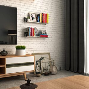 Wallniture Ponza Wood Floating Shelves for Wall Organization and Storage, 24"x4.5" Natural Bathroom Shelves Wall Mounted Set of 2