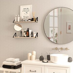 Wallniture Ponza Wood Floating Shelves for Wall Organization and Storage, 24"x4.5" Natural Bathroom Shelves Wall Mounted Set of 2