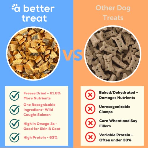 A Better Treat – Freeze Dried Salmon Dog Treats, Wild Caught, Single Ingredient | Natural High Value | Gluten Free, Grain Free, High Protein, Diabetic Friendly | Natural Fish Oil | Made in The USA