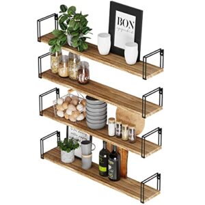 wallniture avila floating shelves for wall, kitchen pantry organization and storage shelves, wall bookshelves for bedroom, living room decor 24"x4.5" set of 4 natural burnt