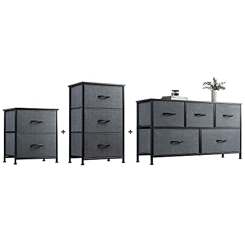 WLIVE 2 Drawer Nightstand, 3 Drawer Dresser and 5 Drawer Dresser Set, Storage Tower, Organizer Unit for Bedroom, Hallway, Entryway, Closets