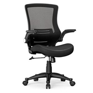 icoudy ergonomic mesh office chair mid back swivel desk chair black computer chair with flip-up armrests lumbar support adjustable height task chairs