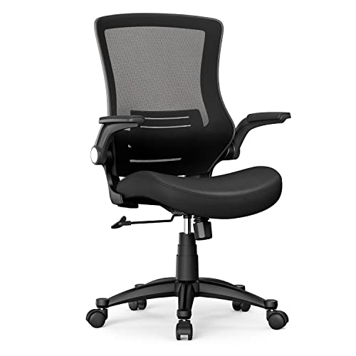 iCoudy Ergonomic Mesh Office Chair Mid Back Swivel Desk Chair Black Computer Chair with Flip-Up Armrests Lumbar Support Adjustable Height Task Chairs