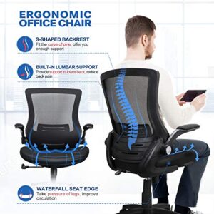 iCoudy Ergonomic Mesh Office Chair Mid Back Swivel Desk Chair Black Computer Chair with Flip-Up Armrests Lumbar Support Adjustable Height Task Chairs