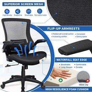 iCoudy Ergonomic Mesh Office Chair Mid Back Swivel Desk Chair Black Computer Chair with Flip-Up Armrests Lumbar Support Adjustable Height Task Chairs