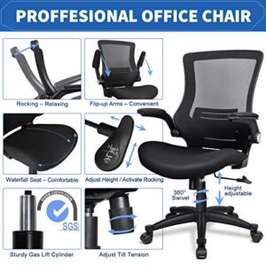 iCoudy Ergonomic Mesh Office Chair Mid Back Swivel Desk Chair Black Computer Chair with Flip-Up Armrests Lumbar Support Adjustable Height Task Chairs