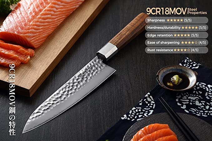 KEEMAKE Japanese Knife Gyuto Chef Knife 8 inch Kitchen Knife, Hand Forged Sharp Knife 3 Layer 9CR18MOV High Carbon Steel Cooking Knife with Octagonal Rosewood Handle