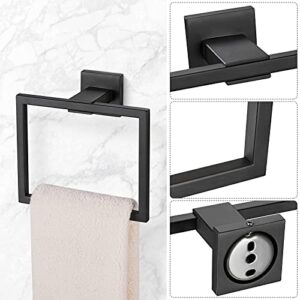 FadimiKoo Matte Black Towel Ring Towel Holder, SUS 304 Stainless Steel Hand Towel Rack for Bathroom, Modern Square-Shape Style