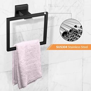 FadimiKoo Matte Black Towel Ring Towel Holder, SUS 304 Stainless Steel Hand Towel Rack for Bathroom, Modern Square-Shape Style