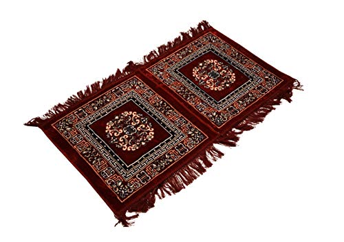 Kalagiri Maroon Pooja Aasan Velvet Mat Prayer Aasan Meditation Mat Multipurpose Rug Aasan for Navratri Diwali Mandir Pooja & Festive Occasions (Pack of 2)