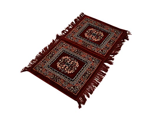 Kalagiri Maroon Pooja Aasan Velvet Mat Prayer Aasan Meditation Mat Multipurpose Rug Aasan for Navratri Diwali Mandir Pooja & Festive Occasions (Pack of 2)