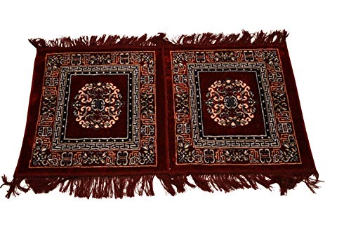 Kalagiri Maroon Pooja Aasan Velvet Mat Prayer Aasan Meditation Mat Multipurpose Rug Aasan for Navratri Diwali Mandir Pooja & Festive Occasions (Pack of 2)