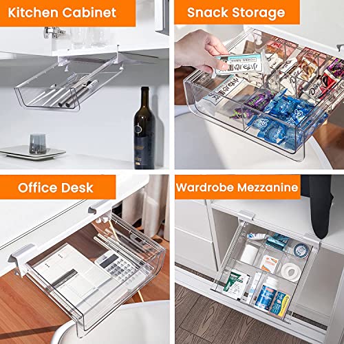 vacane Under Shelf Drawer Pull Out Under Cabinet Organizer Hanging Storage Baskets Easy to Install, Durable BPA-Free Plastic Storage Organizer for Kitchen Pantry, Cabinet Accessories