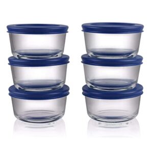 BOVADO USA 2 Cup Glass Round Dish for Storage, Mixing, Serving - Dishwasher, Freezer & Oven Safe Glass, Easy-Clean, Clear with Lid, Pack of 6 Containers