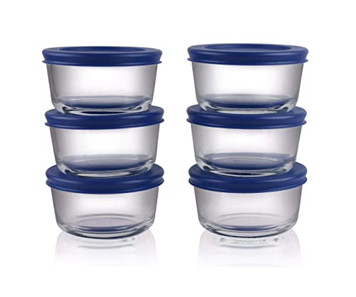 BOVADO USA 2 Cup Glass Round Dish for Storage, Mixing, Serving - Dishwasher, Freezer & Oven Safe Glass, Easy-Clean, Clear with Lid, Pack of 6 Containers