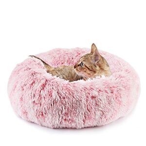 emust cat bed, fluffy 15.7" cat beds for indoor cats, donut kitten beds for indoor cats, donut small cat beds, anti-slip marshmallow dog beds, multiple colors (40cm-15.7‘’, rose pink)