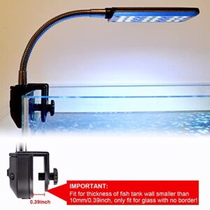 Goehiaul Aquarium Light Clip on Fish Tank Lighting Small Fish Light for Rimless Fish Tanks, White and Blue LEDs