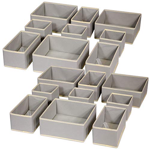 DIOMMELL Set of 18 Foldable Cloth Storage Box Closet Dresser Drawer Organizer Fabric Baskets Bins Containers Divider for Baby Clothes Underwear Bras Socks Lingerie Clothing,Grey 666