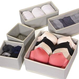 DIOMMELL Set of 18 Foldable Cloth Storage Box Closet Dresser Drawer Organizer Fabric Baskets Bins Containers Divider for Baby Clothes Underwear Bras Socks Lingerie Clothing,Grey 666