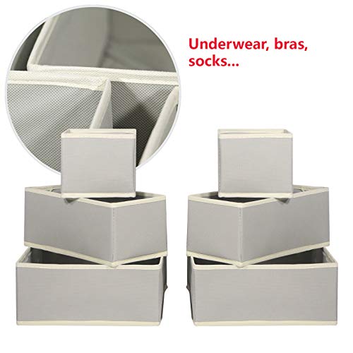 DIOMMELL Set of 18 Foldable Cloth Storage Box Closet Dresser Drawer Organizer Fabric Baskets Bins Containers Divider for Baby Clothes Underwear Bras Socks Lingerie Clothing,Grey 666