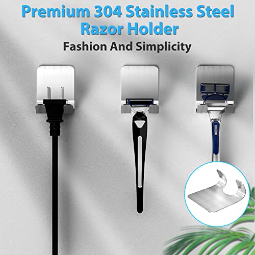 Razor Holder for Shower, 6PCS Premium Shower Razor Holder, 304 Stainless Steel Razor Holder for Shower Wall, Self Adhesive Shower Hooks for Kitchen Bathroom, Shaver Holder Hanger for Loofah Towel Robe