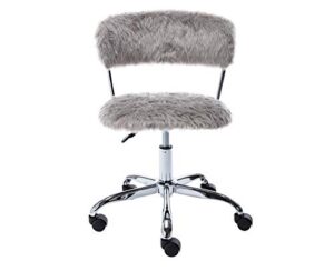 kmax fuzzy office desk chair faux fur kids armless rolling task chair comfy vanity chair for bedroom, grey