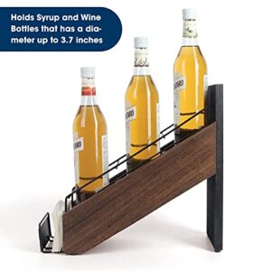 J JACKCUBE DESIGN Rustic Wood Syrup Bottle Holder, Wire 3 Compartment Shelf Organizer Rack, Storage for Syrup, Wine Bottles, Dressings, Juice and Napkins -MK710A (Rustic Wood)