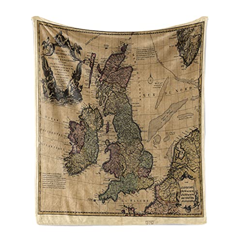 Lunarable Wanderlust Throw Blanket, British Islands Scotland England European History Britain Grungy Art, Flannel Fleece Accent Piece Soft Couch Cover for Adults, 50" x 70", Brown Green