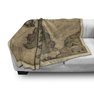 Lunarable Wanderlust Throw Blanket, British Islands Scotland England European History Britain Grungy Art, Flannel Fleece Accent Piece Soft Couch Cover for Adults, 50" x 70", Brown Green