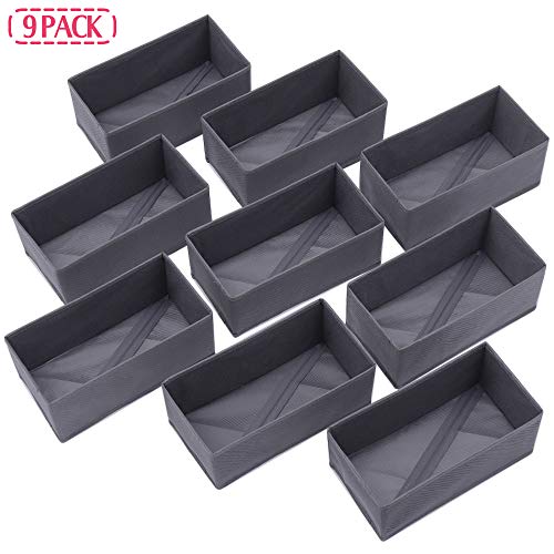 DIOMMELL 9 Pack Foldable Cloth Storage Box Closet Dresser Drawer Organizer Fabric Baskets Bins Containers Divider for Clothes Underwear Bras Socks Lingerie Clothing, Dark Grey 090