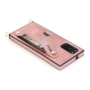 Samsung Galaxy Note 20 Wallet Case,ZYZX Removable Adjustable Leather Strap Crossbody Card Holders Case Neck Strap Lanyard Purse Shoulder Strap w/Kickstand Case for Samsung Galaxy Note 20 KB Rose Gold