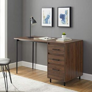 walker edison 3 drawer modern wood and metal computer writing desk home office workstation small, 52 inch, dark walnut